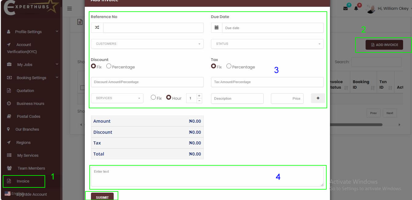 How to create invoice – Service providers portal