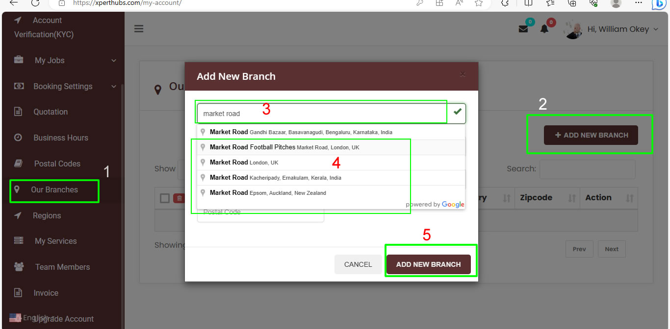How to add branches – Service providers portal