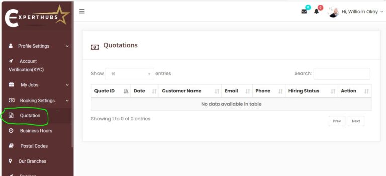 how to see quotations from customers – Service providers portal